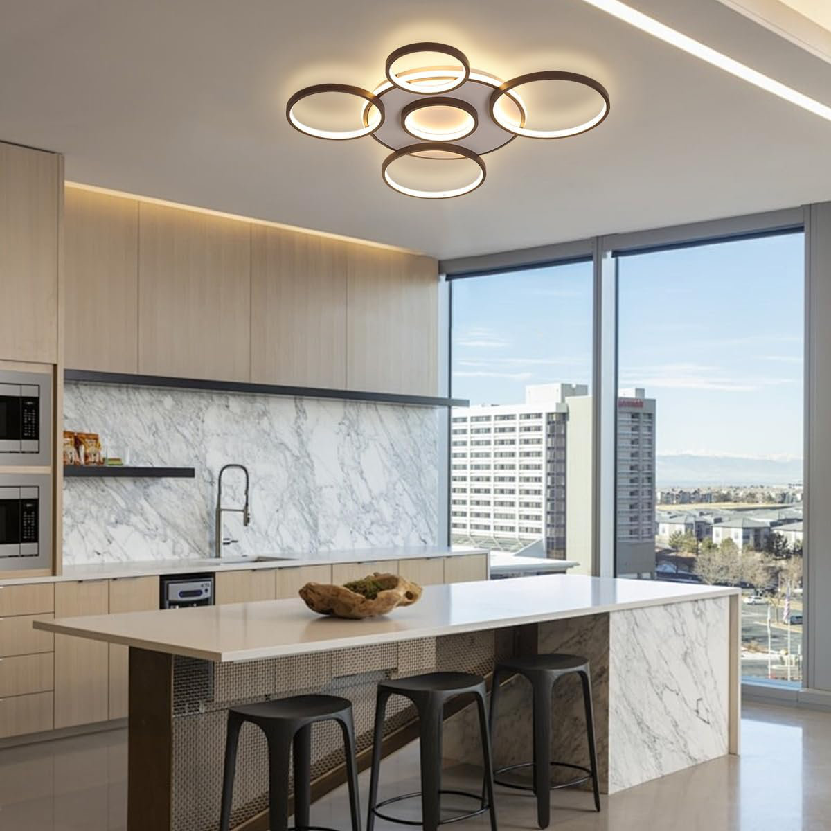 Wrought Studio Modern LED Ceiling Light,Brown 6 Rings,35" LED Flush ...