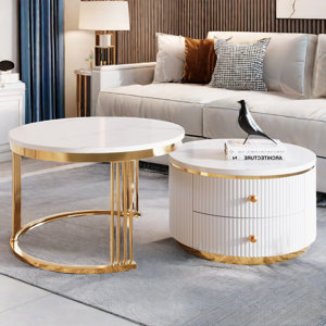 Mercer41 Modern 2 Pieces Round Nesting Lathgertha With 2 Drawers And ...