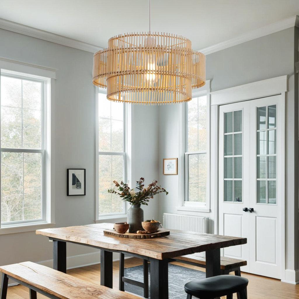 Bay Isle Home™ 16'' 2-Tiers 1-Light Pendant Light with Natural Bamboo ...
