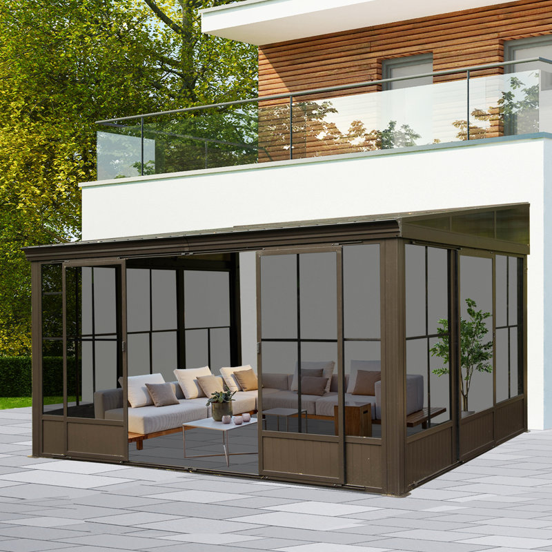 Domi Louvered 14 Ft. W x 12 Ft. D All-Season Aluminum Patio Wall ...