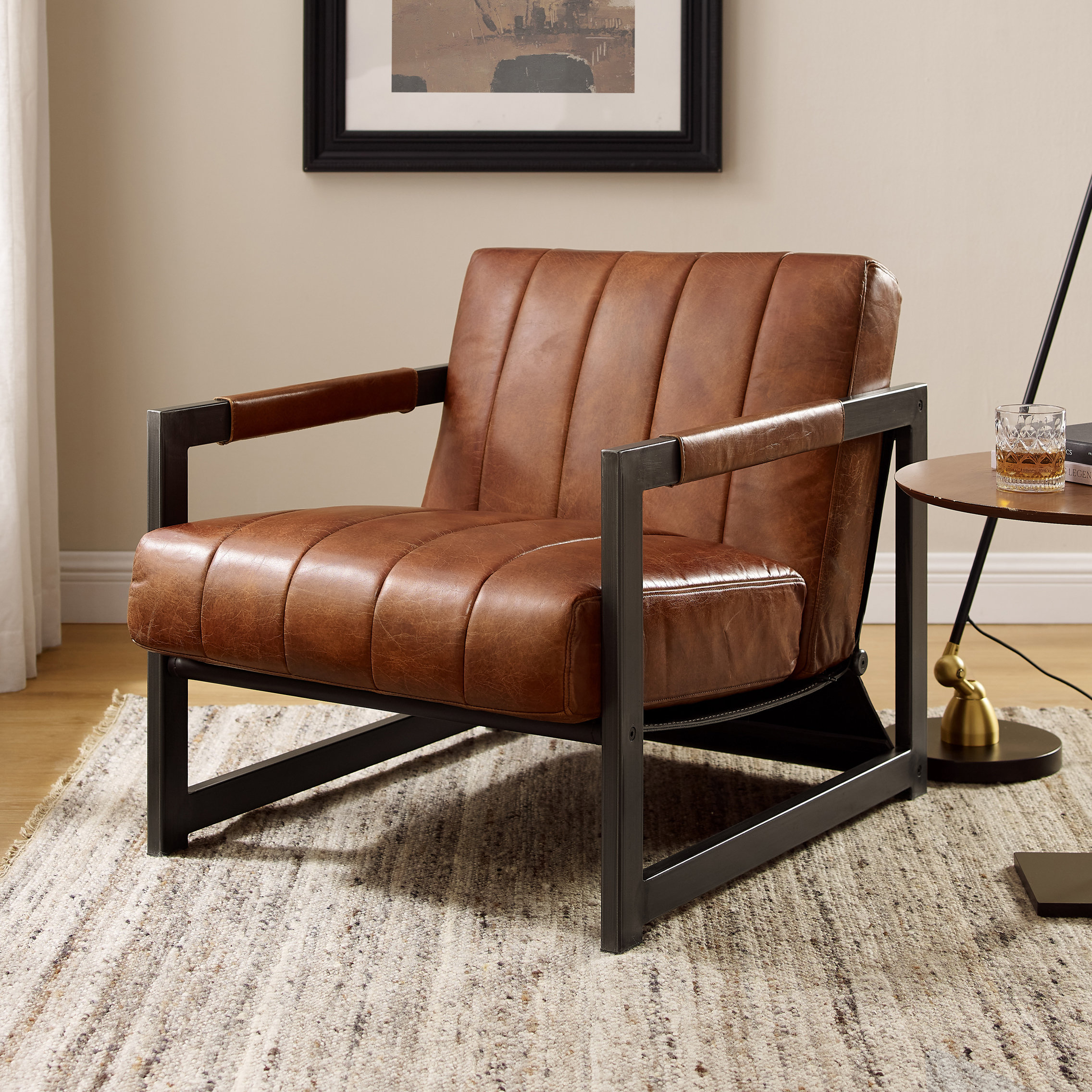 Latitude Run® Tufted Full Grain Genuine Leather Accent Lounge Chair ...