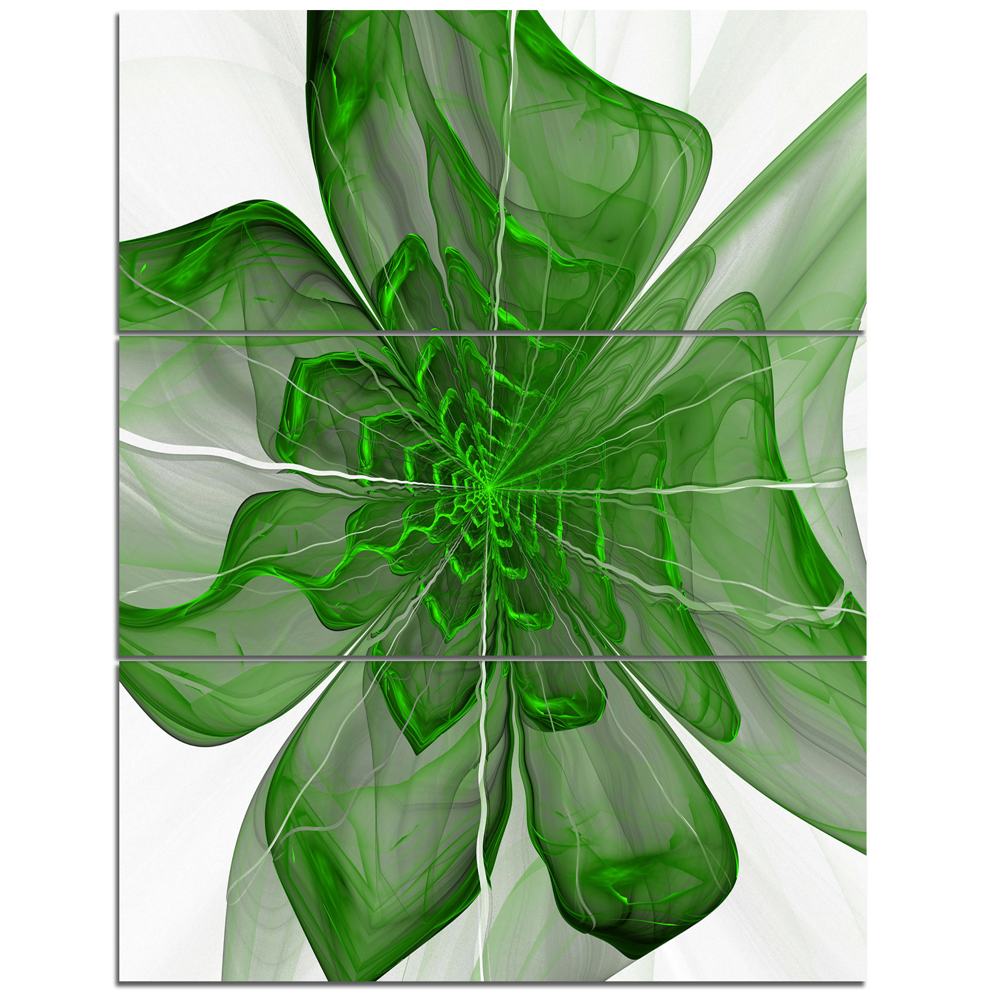 Design Art Symmetrical Green Digital Fractal Flower - 3 Piece Graphic ...