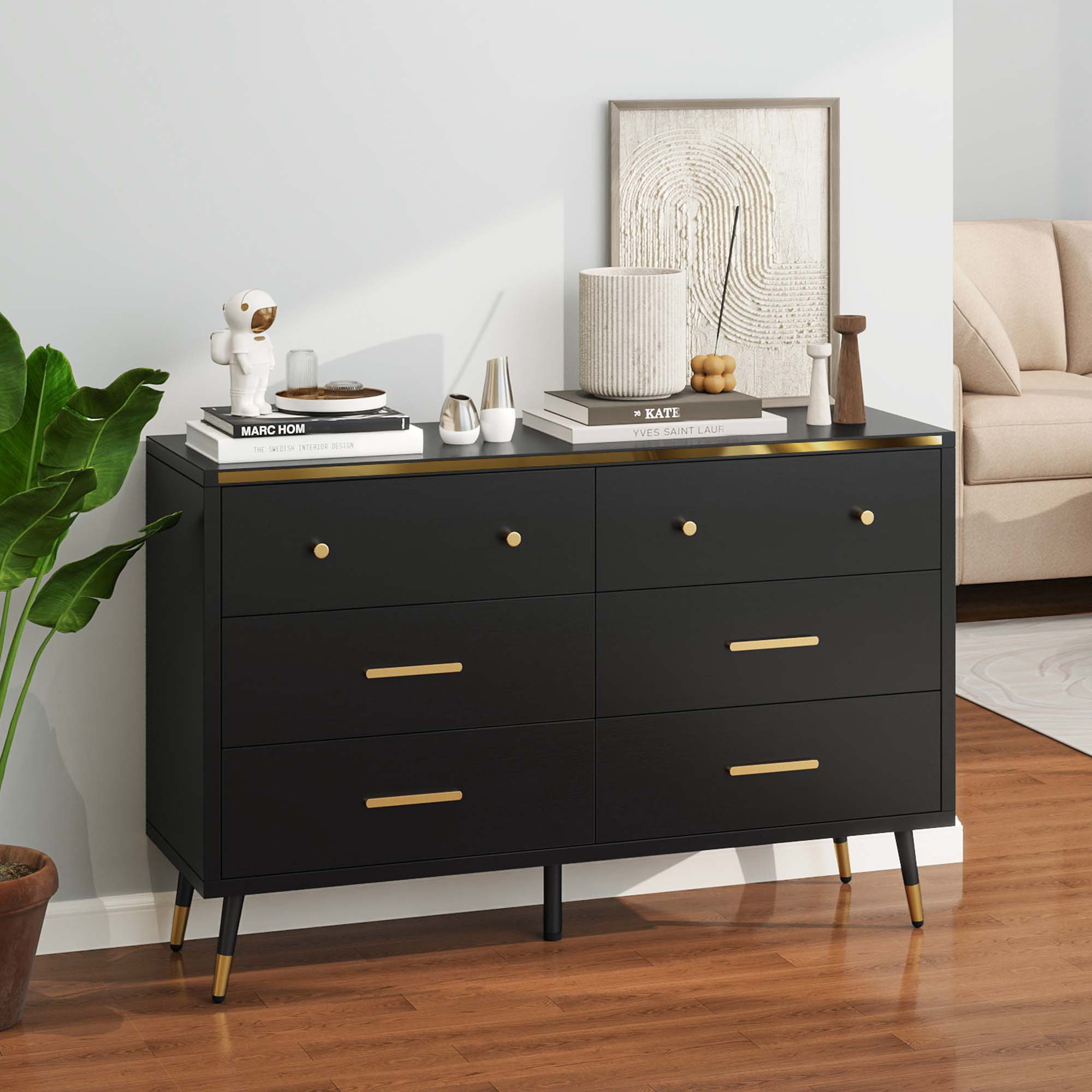 Mercer41 Modern 6 Drawer Storage Cabinet Double Dresser Chests Of ...
