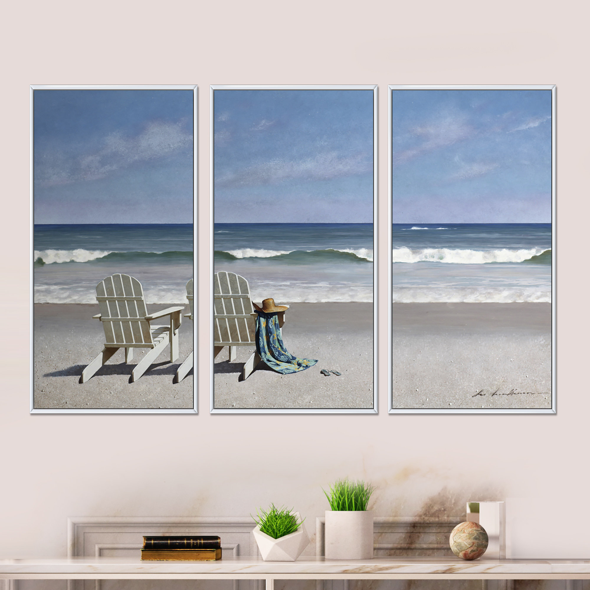 Highland Dunes Tide Watching - Coastal Framed Canvas Wall Art Set Of 3 ...