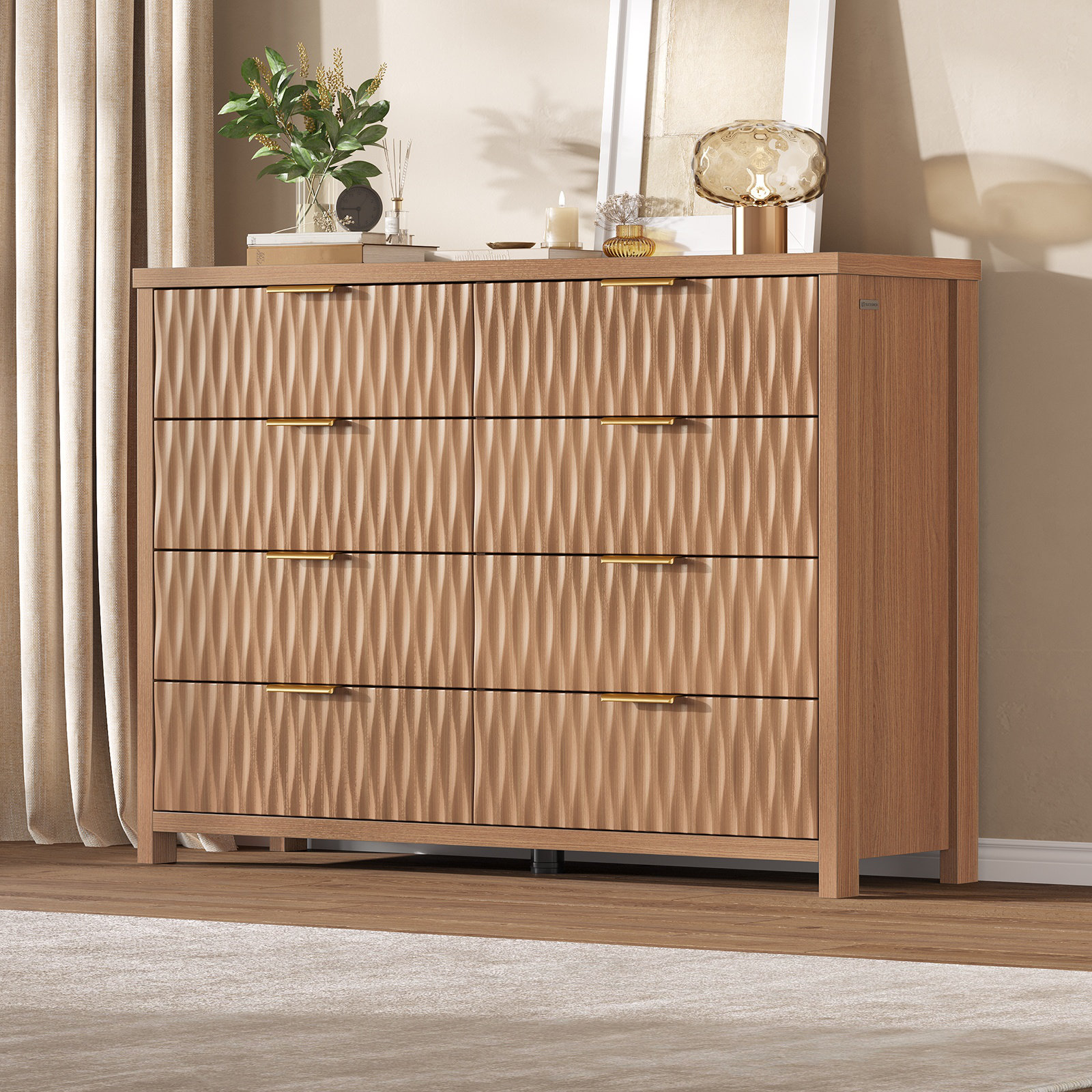Mercer41 Bedroom Wave Pattern Dresser, 8 Drawer Double Dresser, Modern ...
