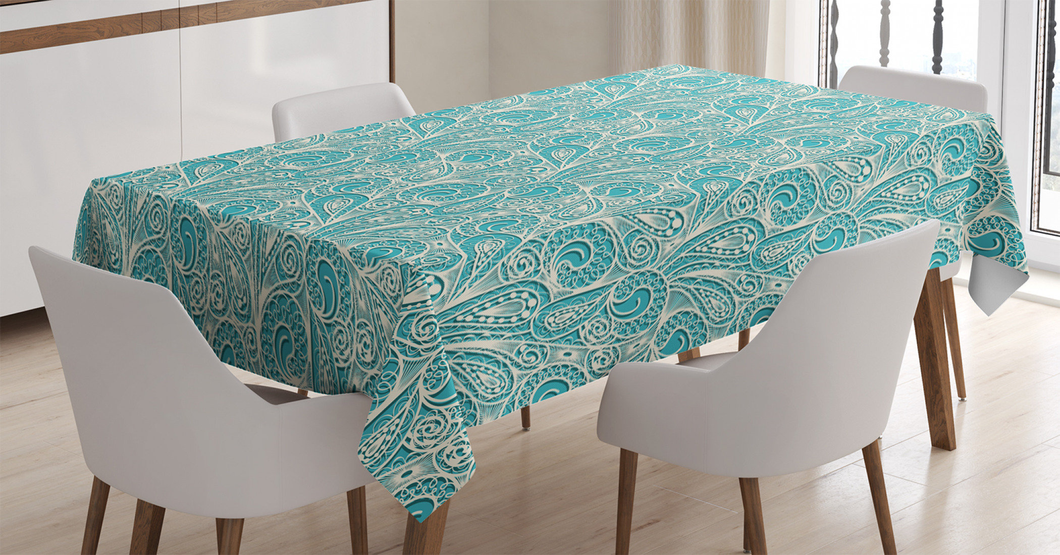 East Urban Home Teal Tablecloth, Classical Lace Style Pattern With ...