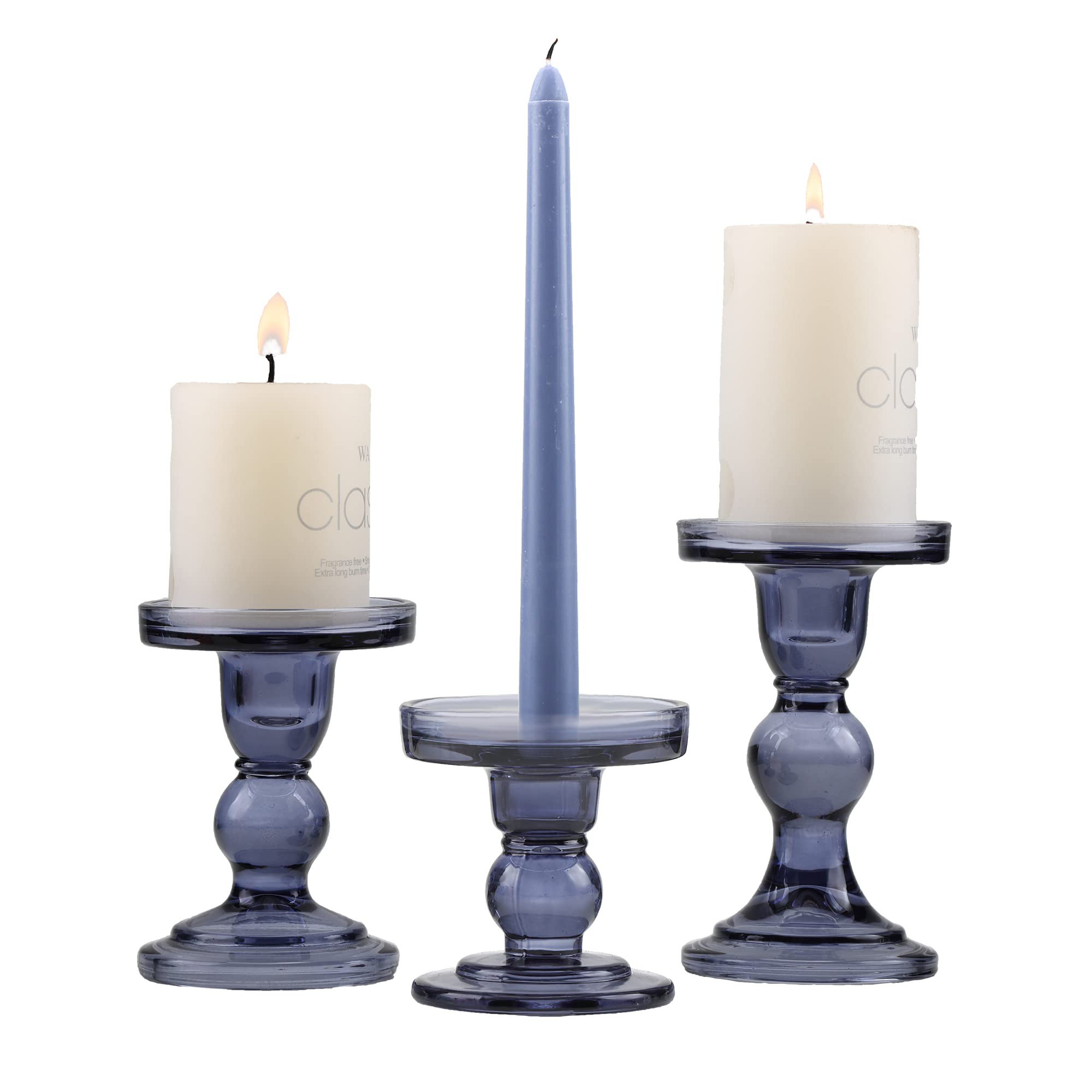 Alcott Hill 3 Pcs Glass Candle Holder Set Clear, Candlesticks Holders Pillar Taper Candles ...