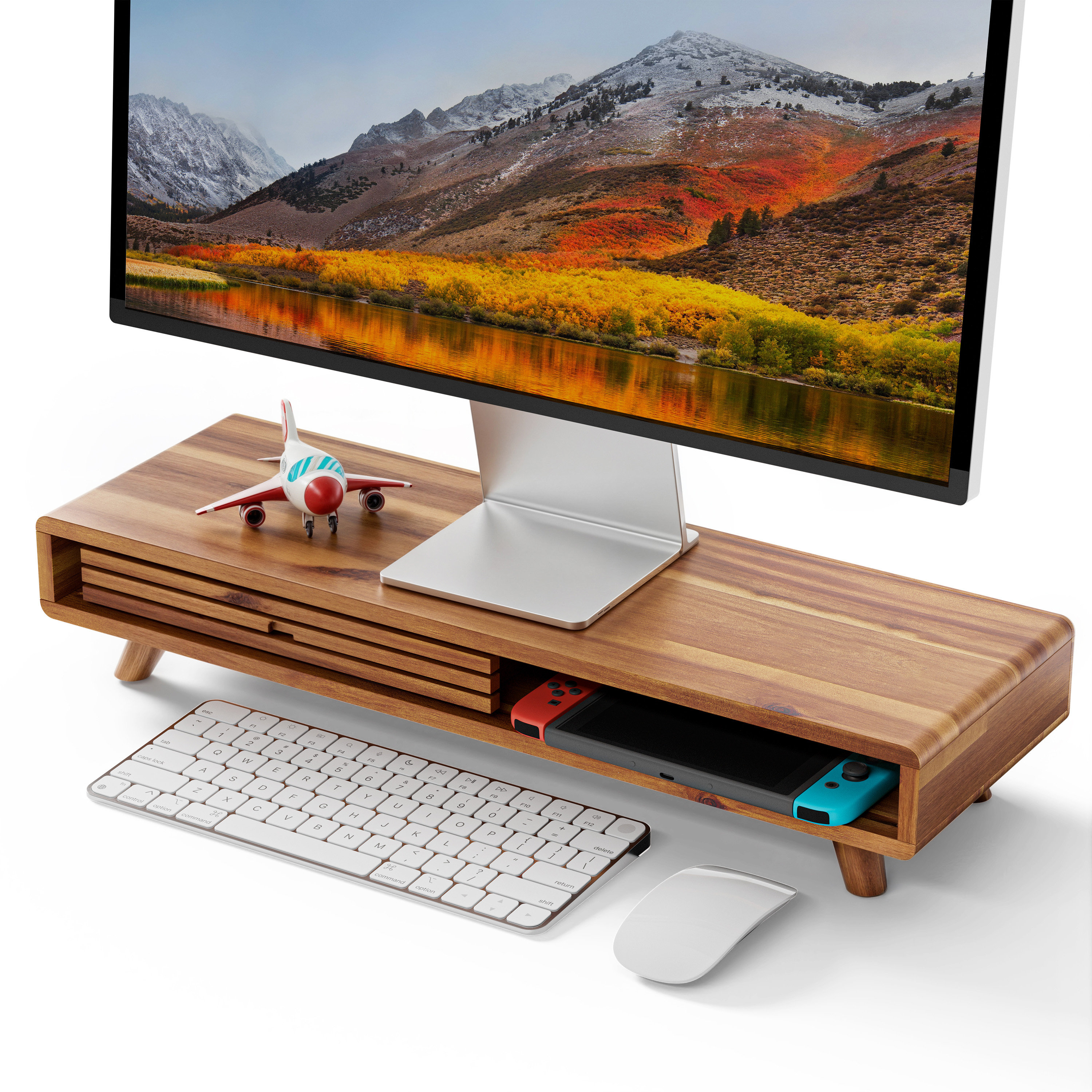 George Oliver Acacia Wood Monitor Stand With Drawer - Wooden Monitor ...
