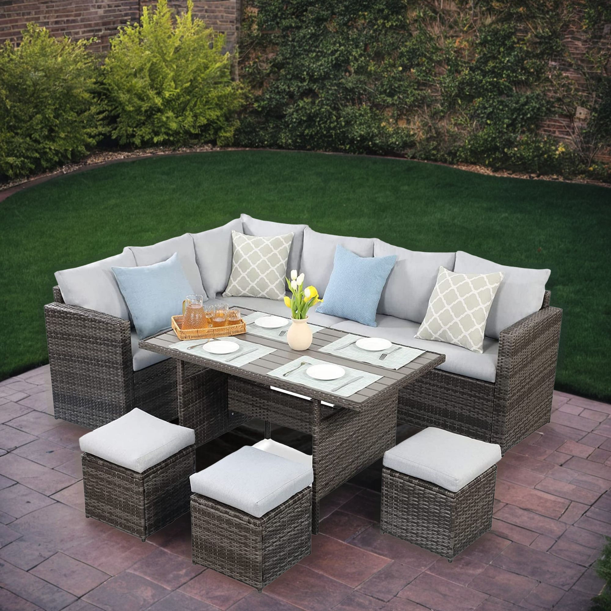 Latitude Run® 9 - Person Outdoor Seating Group with Cushions - Wayfair ...