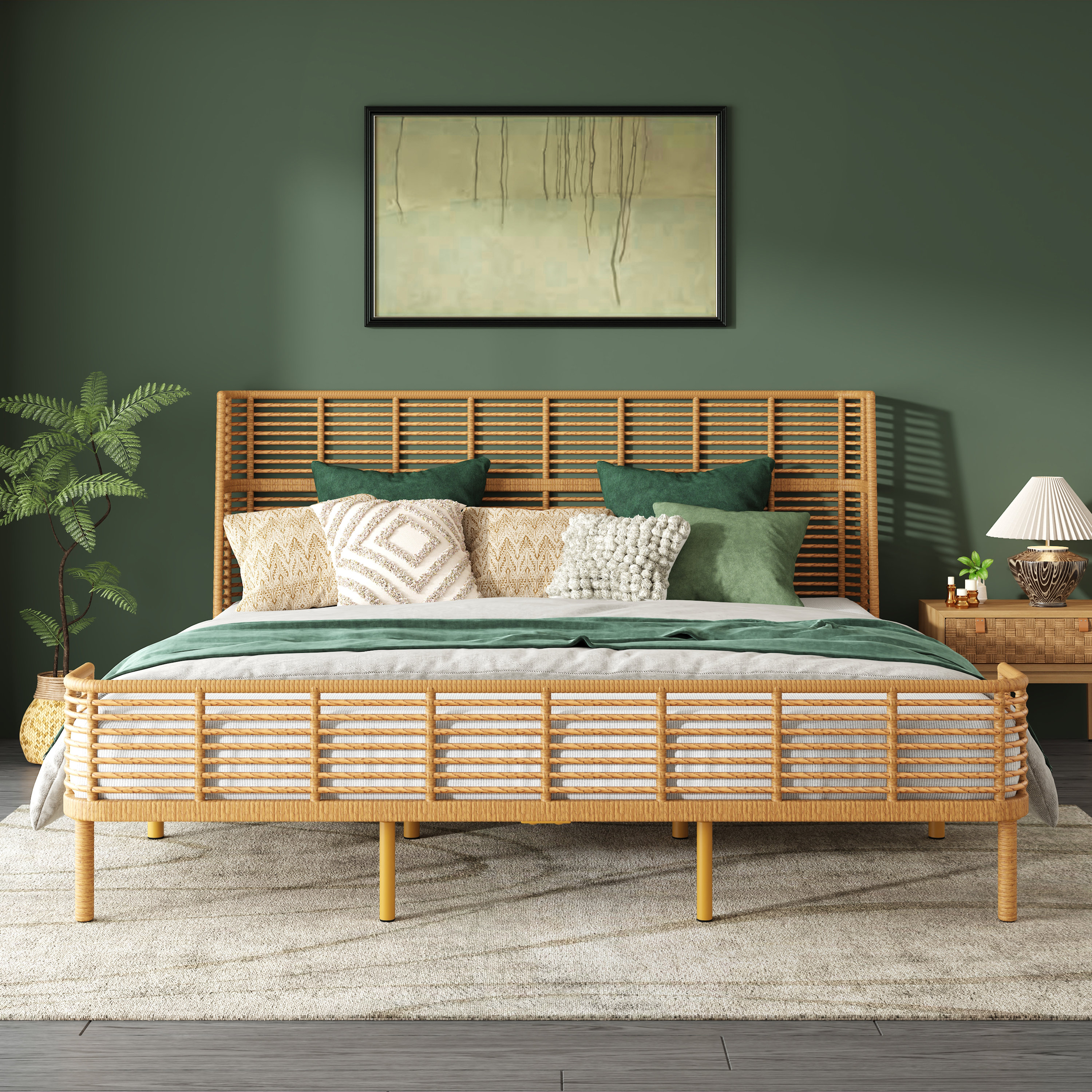 Bay Isle Home™ Soltera Coastal Boho PE Wicker Bed With Wing Back ...