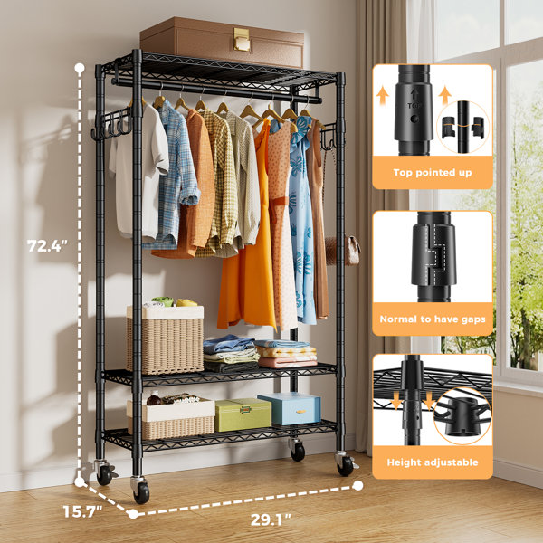 Rebrilliant 29.1'' Metal Rolling Clothes Rack Freestanding, Portable ...