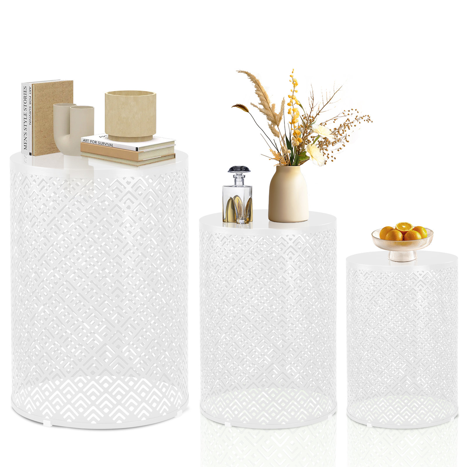 Ebern Designs Outdoor Round Metal Stackable Side Table(Set Of 3 ...