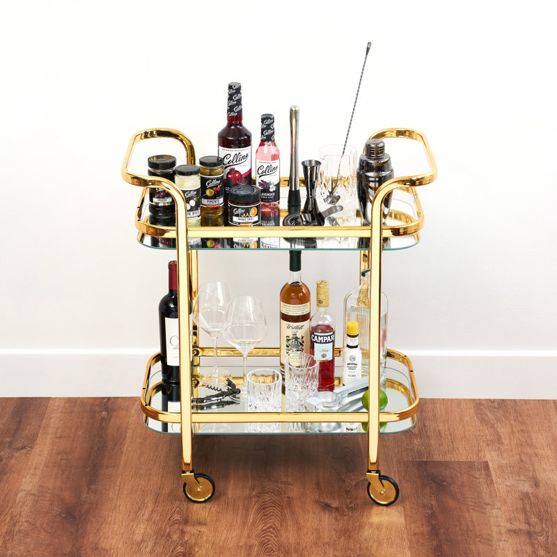 Viski Kitchen and Bar Cart with Wheels and Mirror Shelves, Kitchen and ...
