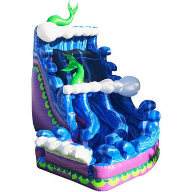 JumpOrange 27 FT Mermaid Mia Curve Dual Lane Water Slide with Attached ...