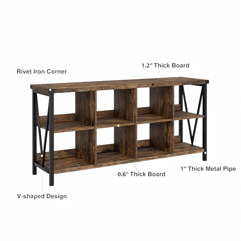 17 Stories 3-tier Metal Horizontal Bookshelf With 8 Cube Storage ...