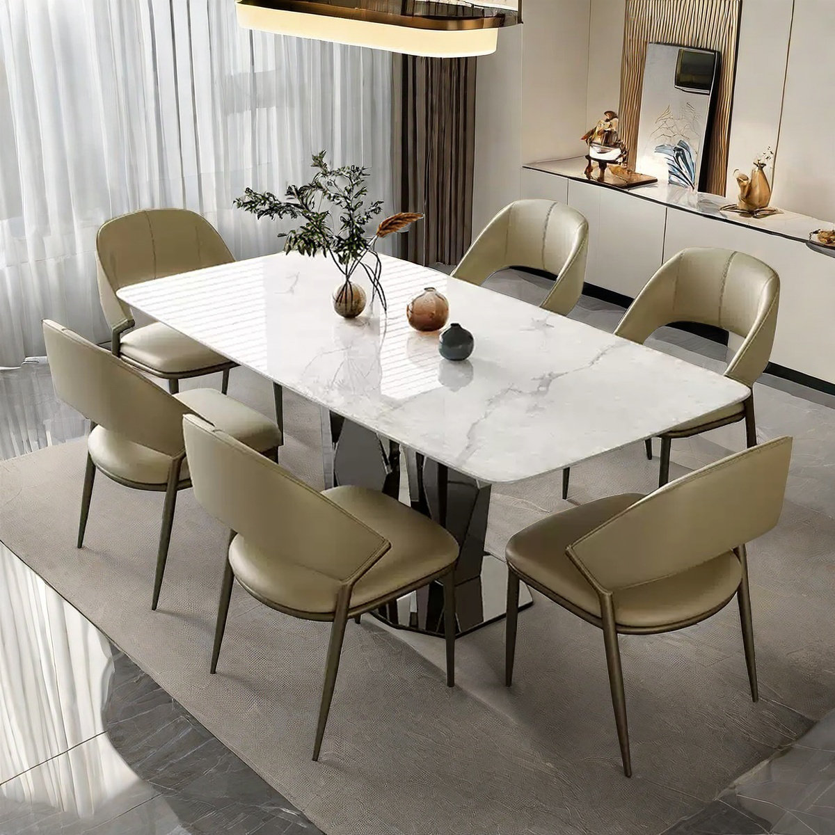 ALLNICEDT Rectangular Ultra Crystal Stone Dining Table Set | Wayfair