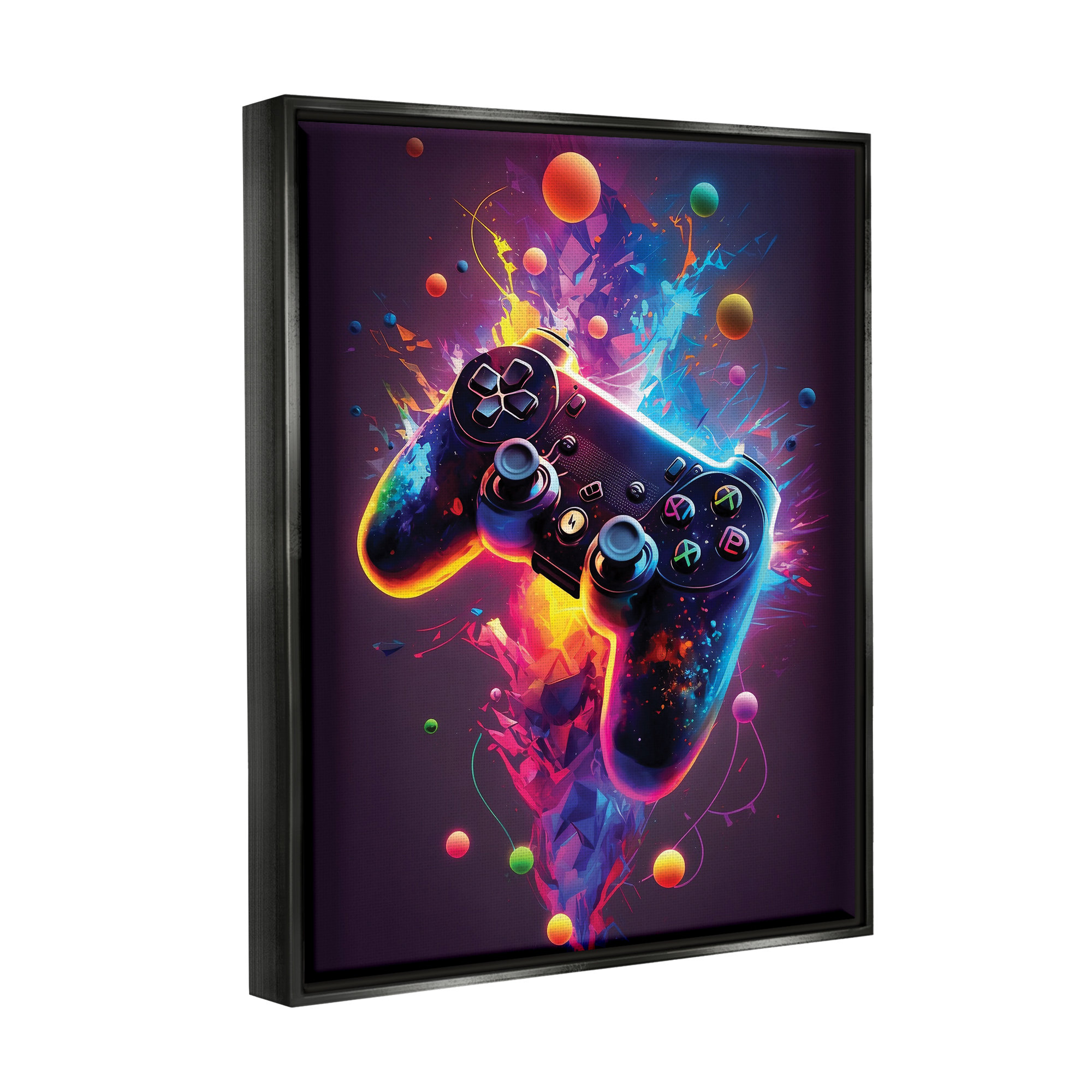 Trinx Bold Prismatic Gaming Controller Framed Floater Canvas Wall Art ...