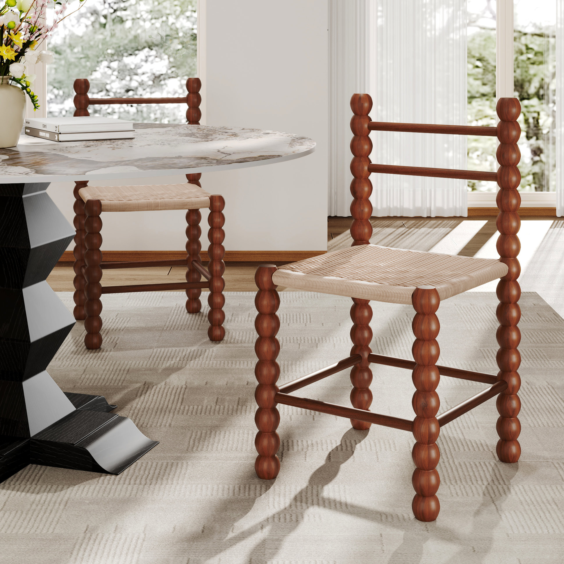 One Allium Way® Brown 2pcs Dining Chairs With For Small Kitchen Areas ...