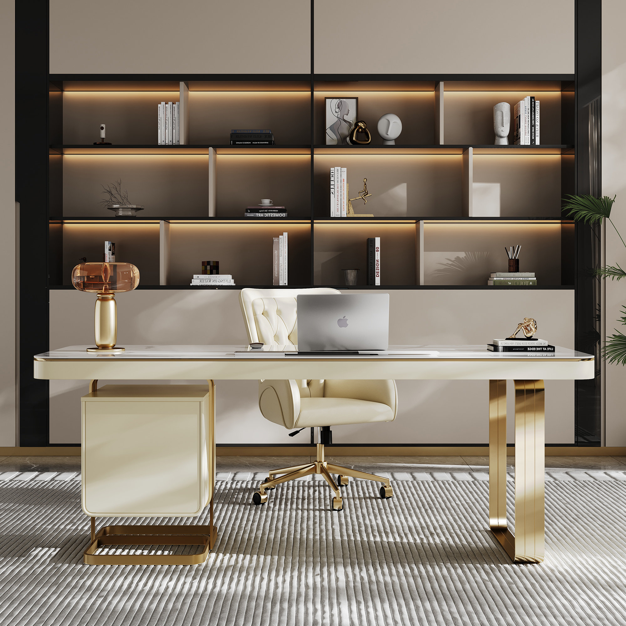Everly Quinn Luxurious Sintered Stone Office Computer Desk & Reviews ...