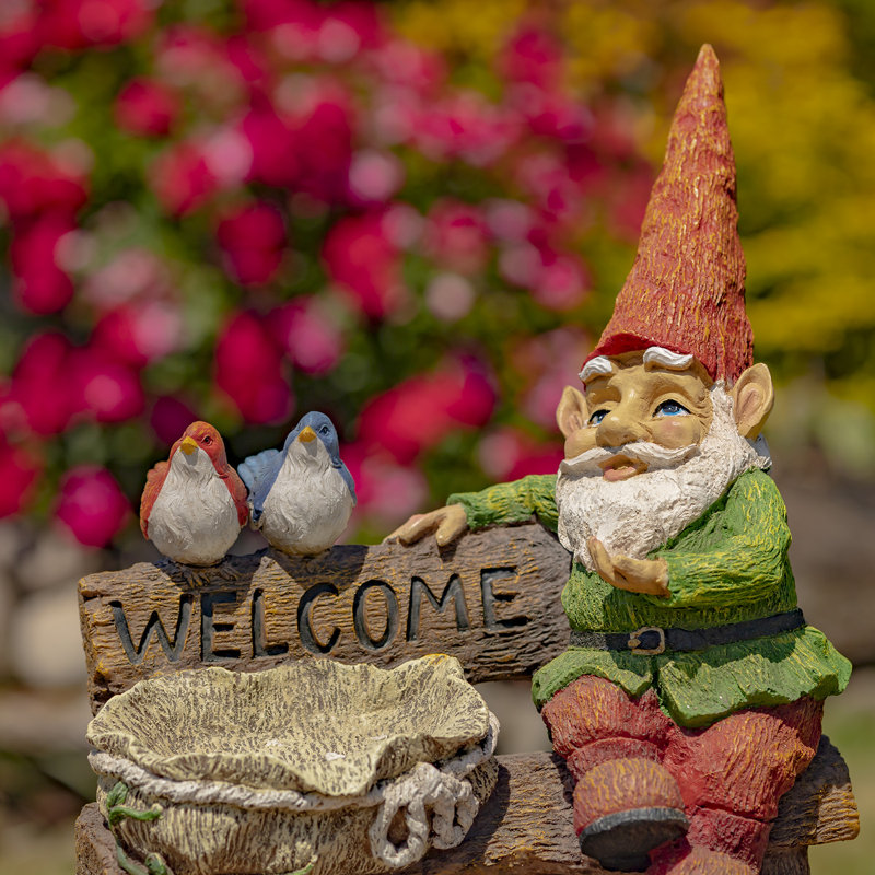 Trinx 15.35" Tall Spring Gnome Garden Statue with Welcome Sign, Birds ...