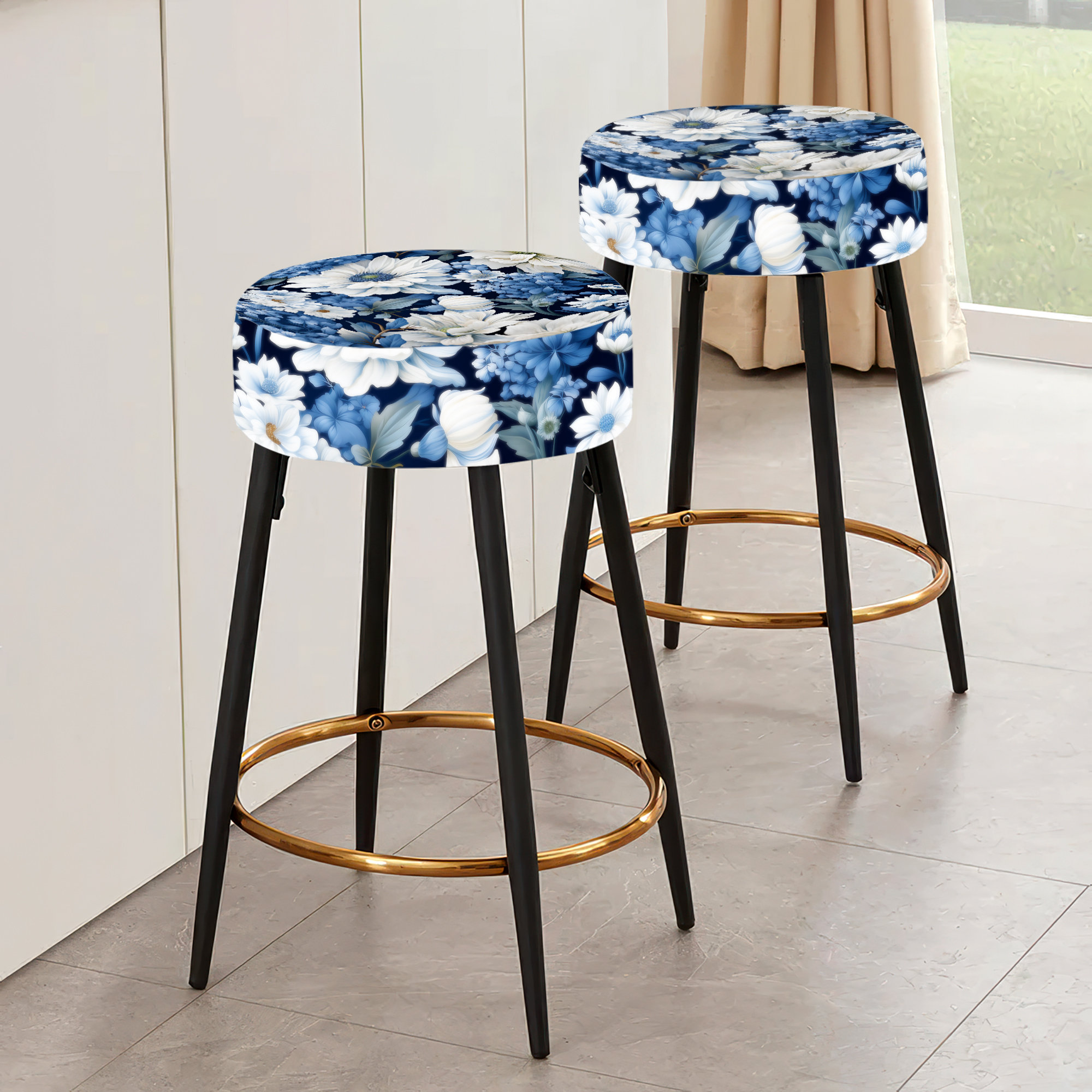 Design Art Blue And White Blooming Floral Pattern IV - Floral Bar ...