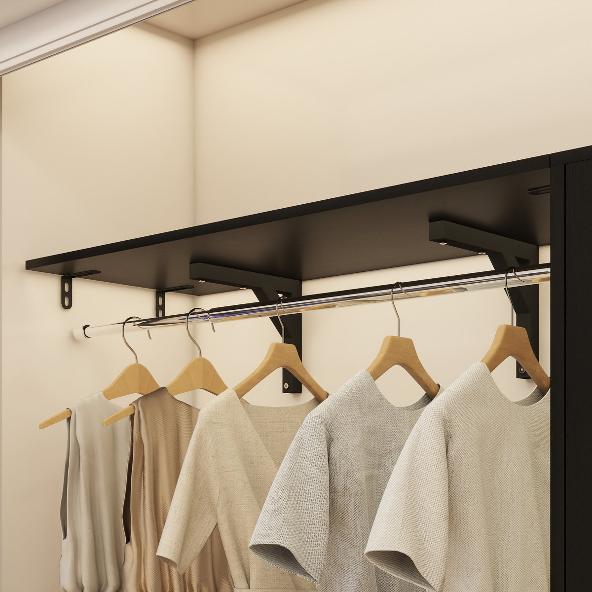 Rebrilliant 80"-120" Closet System With Door And Wooden Drawers ...