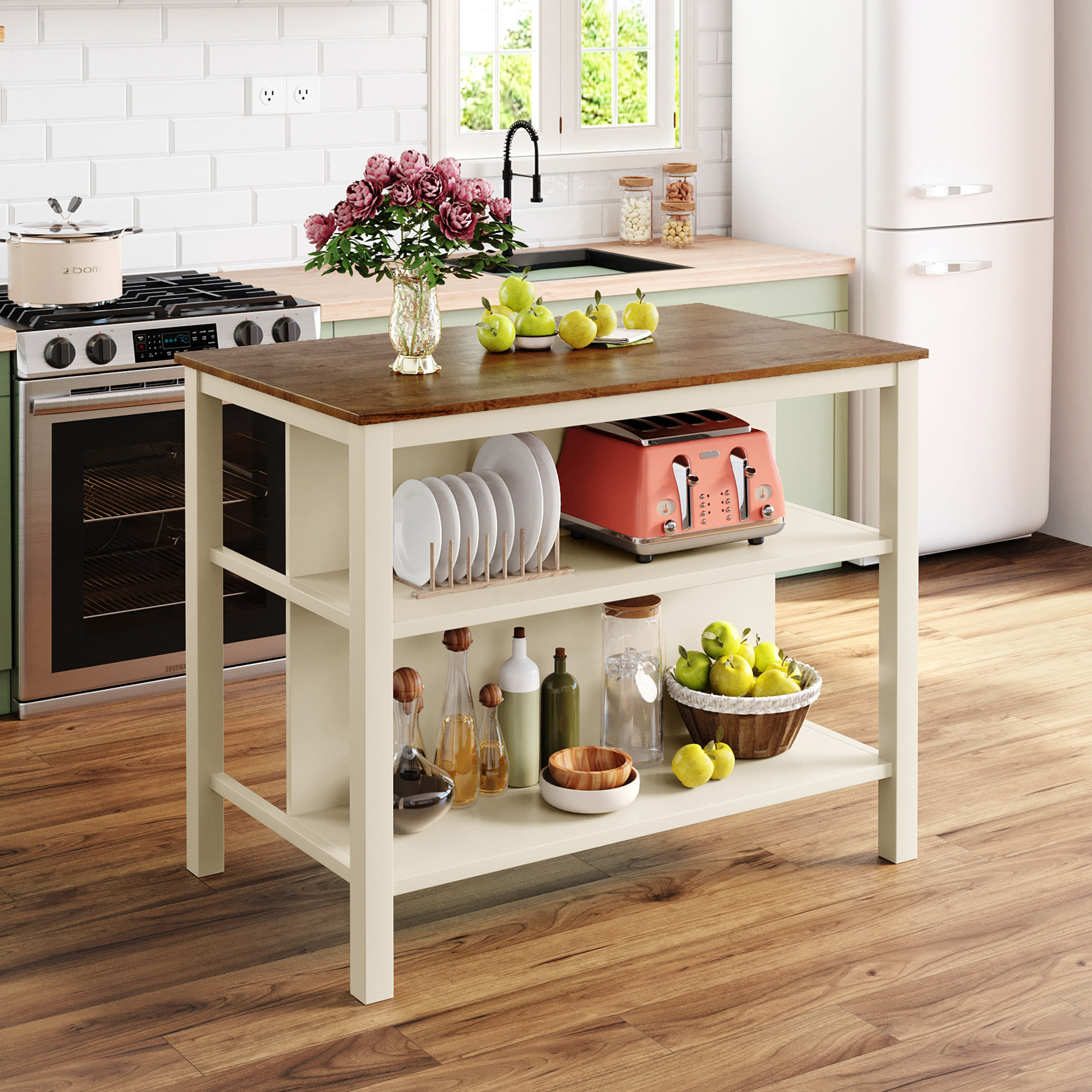 Red Barrel Studio® Stationary Kitchen Island Butcher Block Dining Table ...