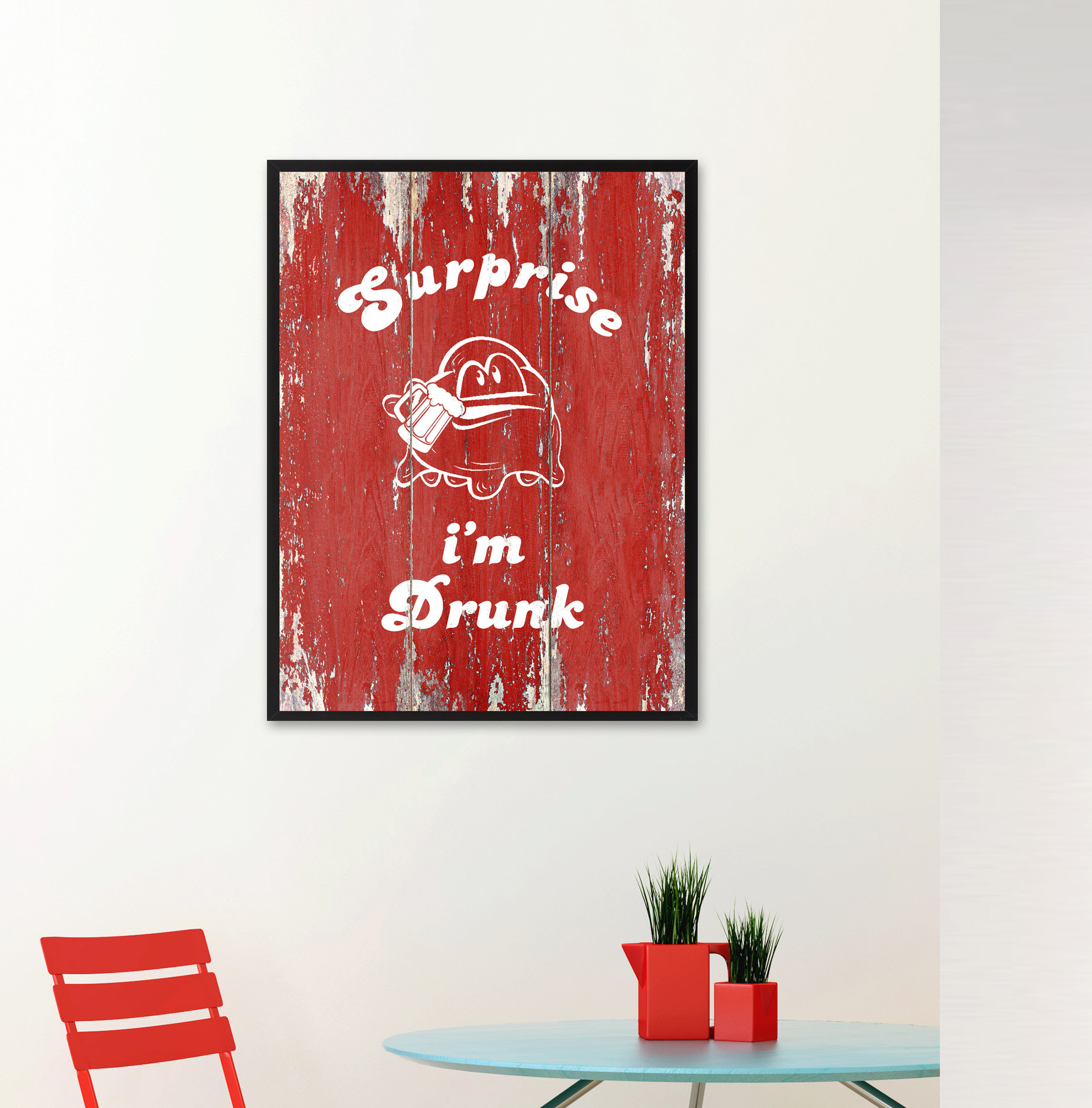 Spot Color Art 'Surprise I'm Drunk' Framed Textual Art on Canvas in Red ...