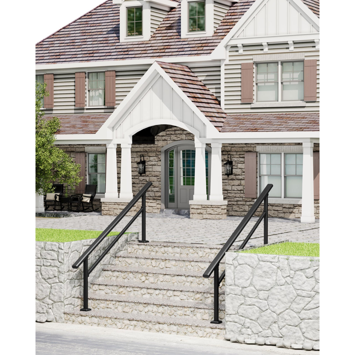 babevy 6-Step Handrail And Indoor Staircase Railing Kit, Outdoor Step ...