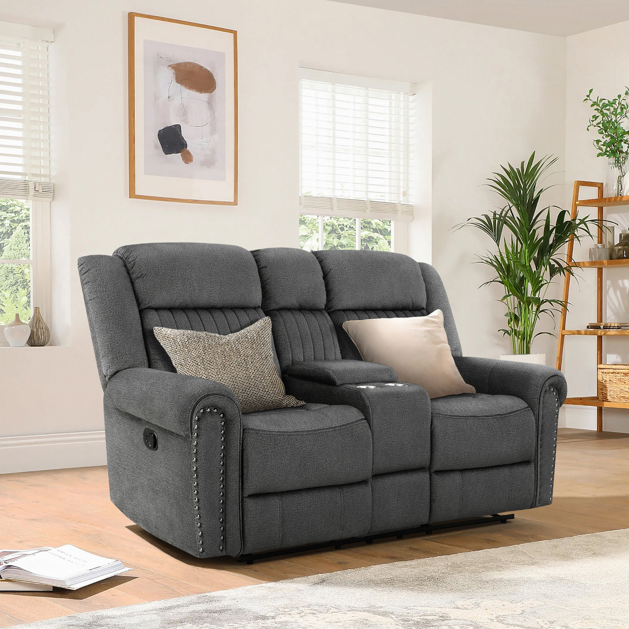 Lark Manor™ Cappella 75.5"W Rolled Arm Microfiber Double Reclining ...
