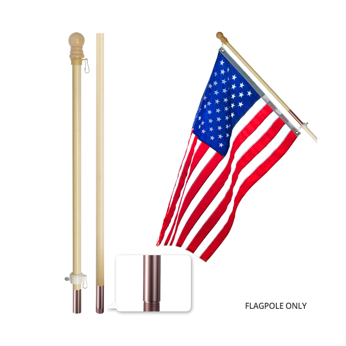 Charlton Home® 60" Solid Pine Wooden House Flagpole - Tangle-Free ...