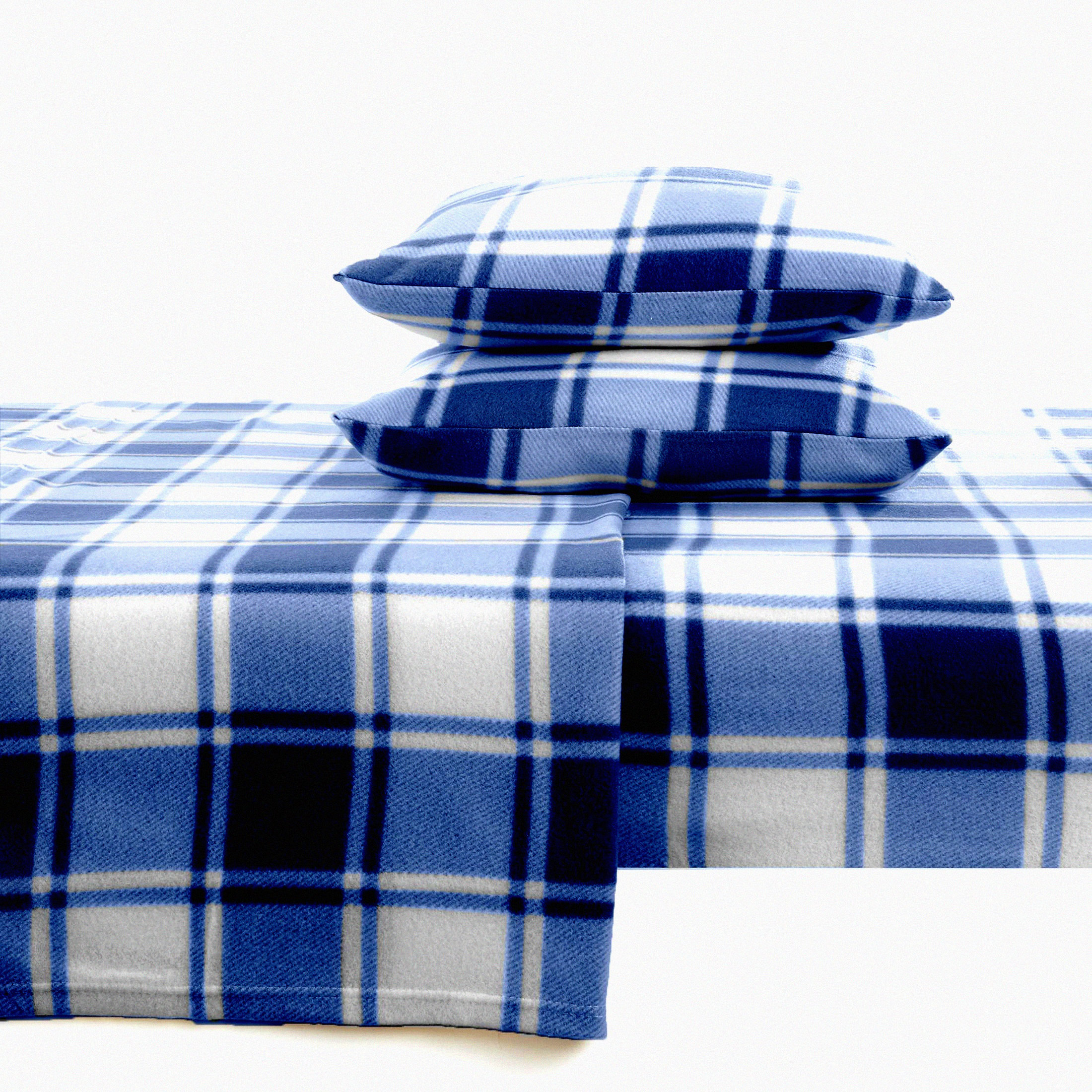 BRBCA CozyPlush MicroFleece Queen Navy Plaid Sheet Set - Super Soft ...