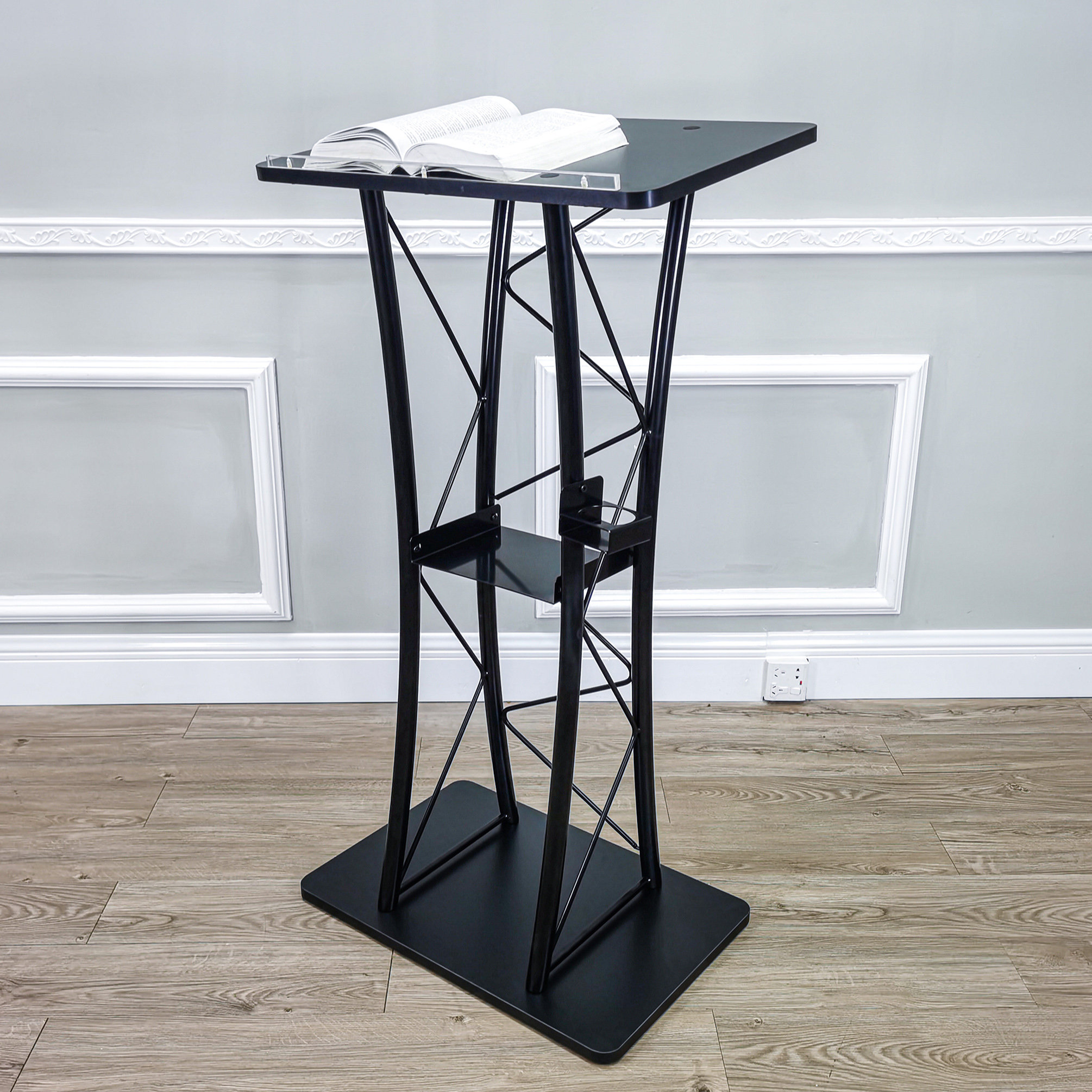 FixtureDisplays Wood (MDF) Top, Metal Truss Podium Pulpit Lectern 23.8 ...