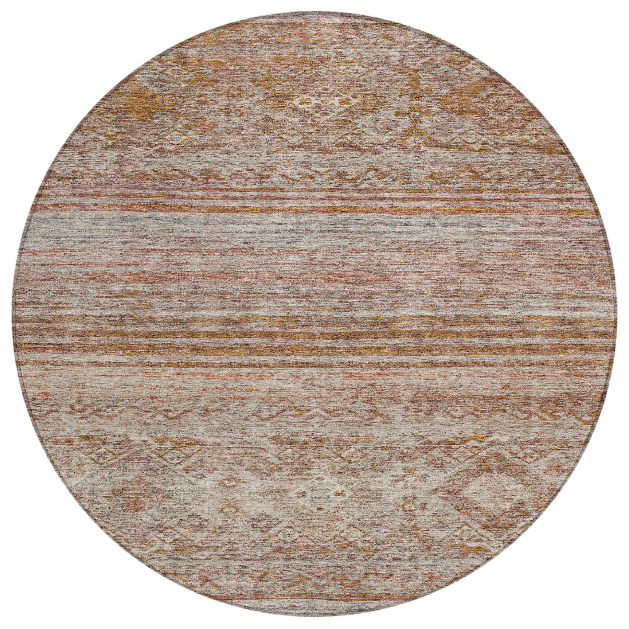 HomeRoots 8' Copper Tan And Beige Round Floral Washable Indoor Outdoor ...
