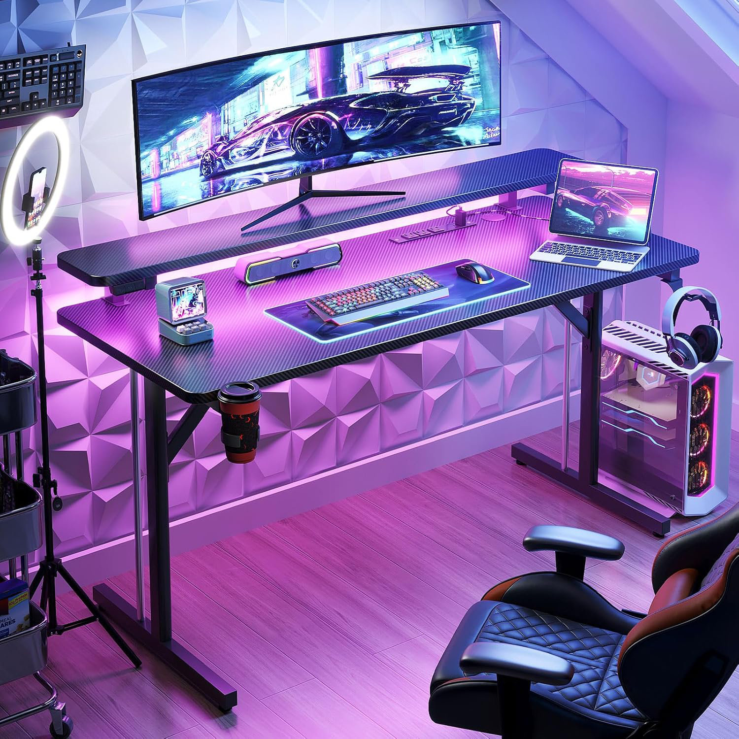 Inbox Zero 47 Inch Gaming Desk with LED Lights & Power Outlets ...