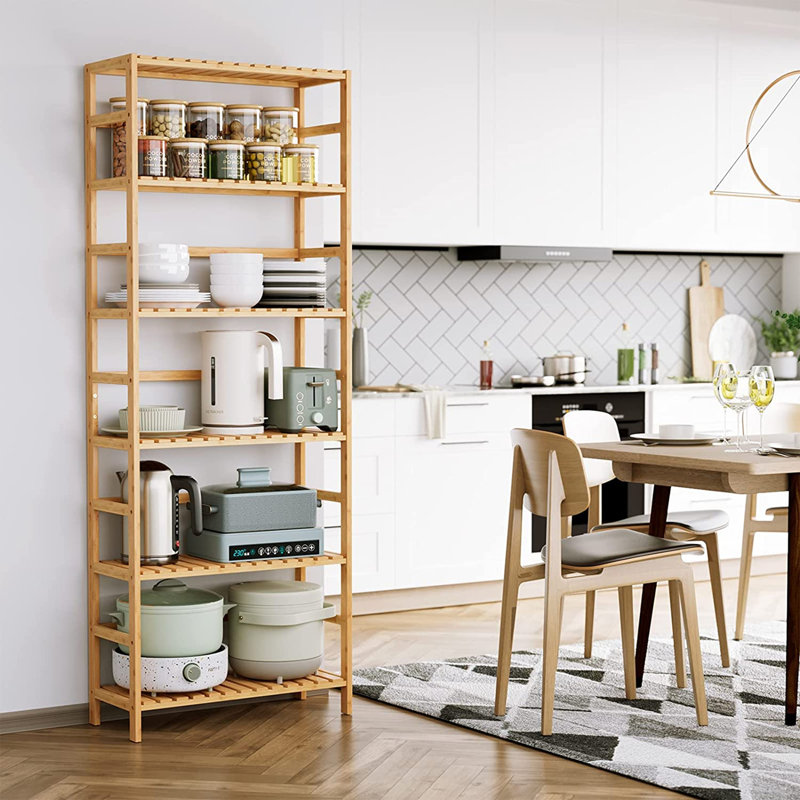 Rebrilliant 63.4''H Tall Shelf Organizer Bamboo Linen Cabinet | Wayfair