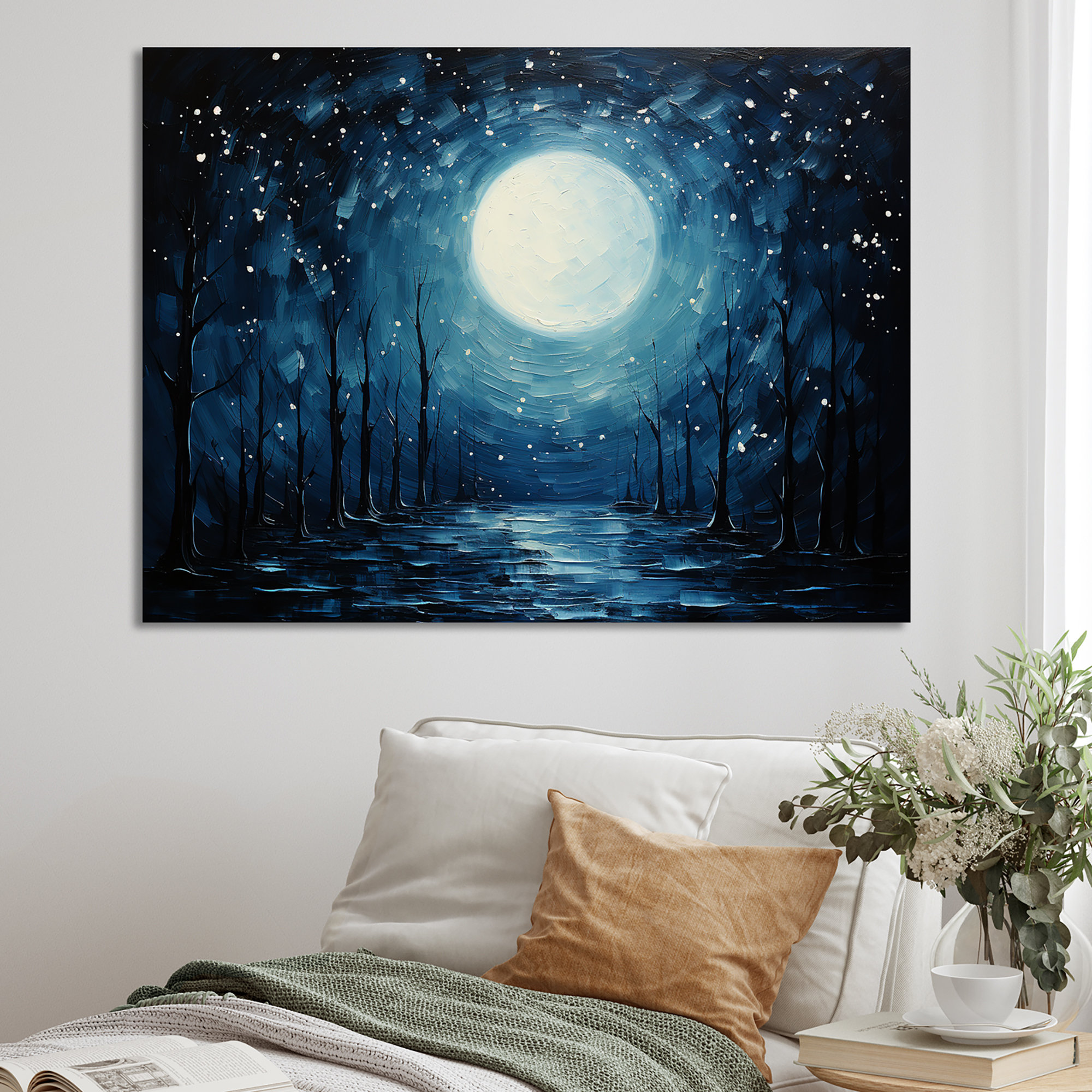 Millwood Pines Azure Ascension Moonlight Forest I - Moon Wall Art ...