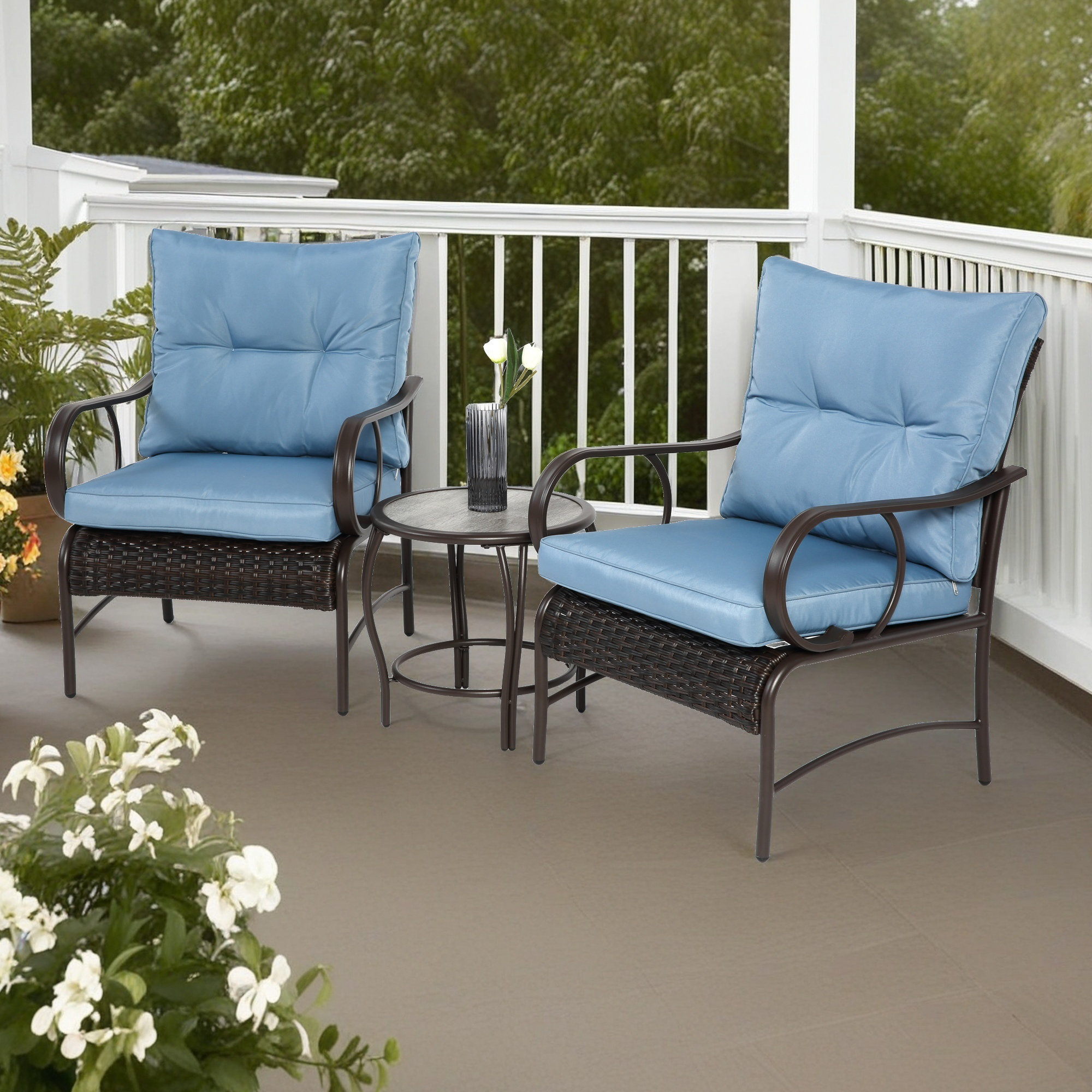 Winston Porter 3 Pieces Patio Set Outdoor Wicker Furniture Sets Modern ...