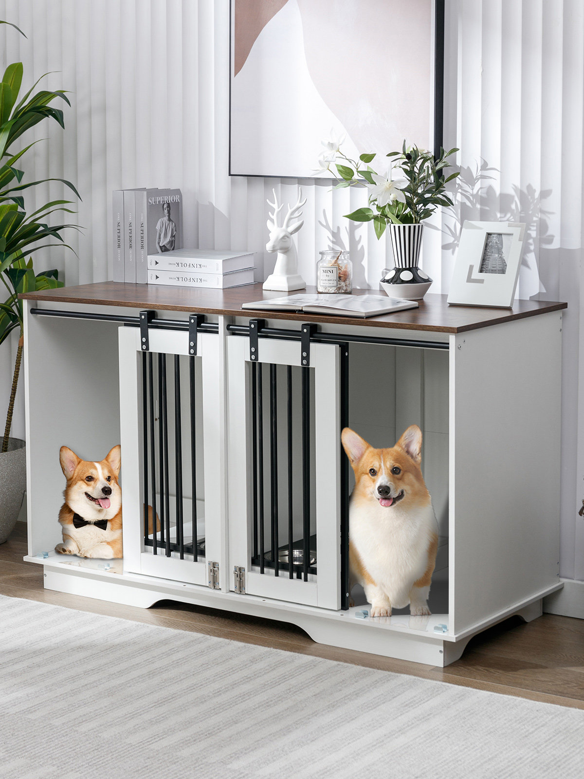 Tucker Murphy Pet™ 2-in-1 Dog Crate Furniture, 55" Wooden Dog End Table ...