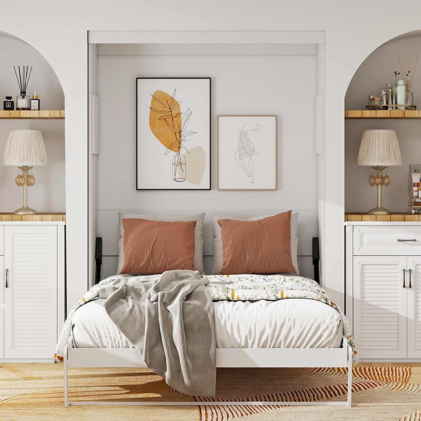 Latitude Run® Wall-Mounted Murphy Bed Full Size with Foldable Mattress ...