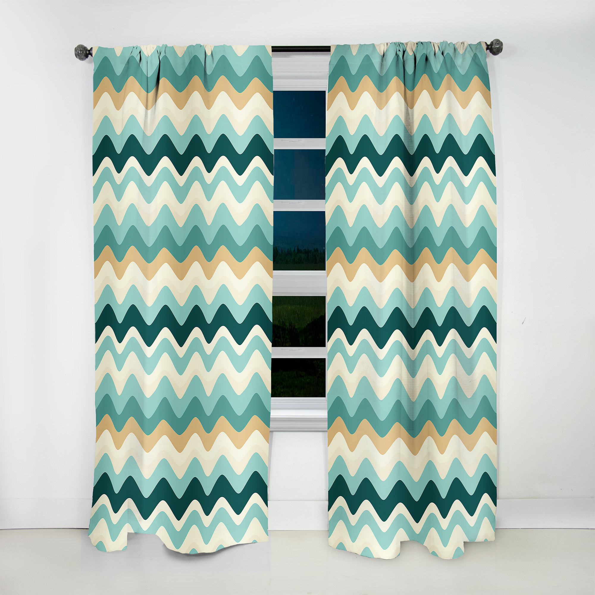 Design Art Green Serene Seashore Chevron Waves - Chevron Curtain ...