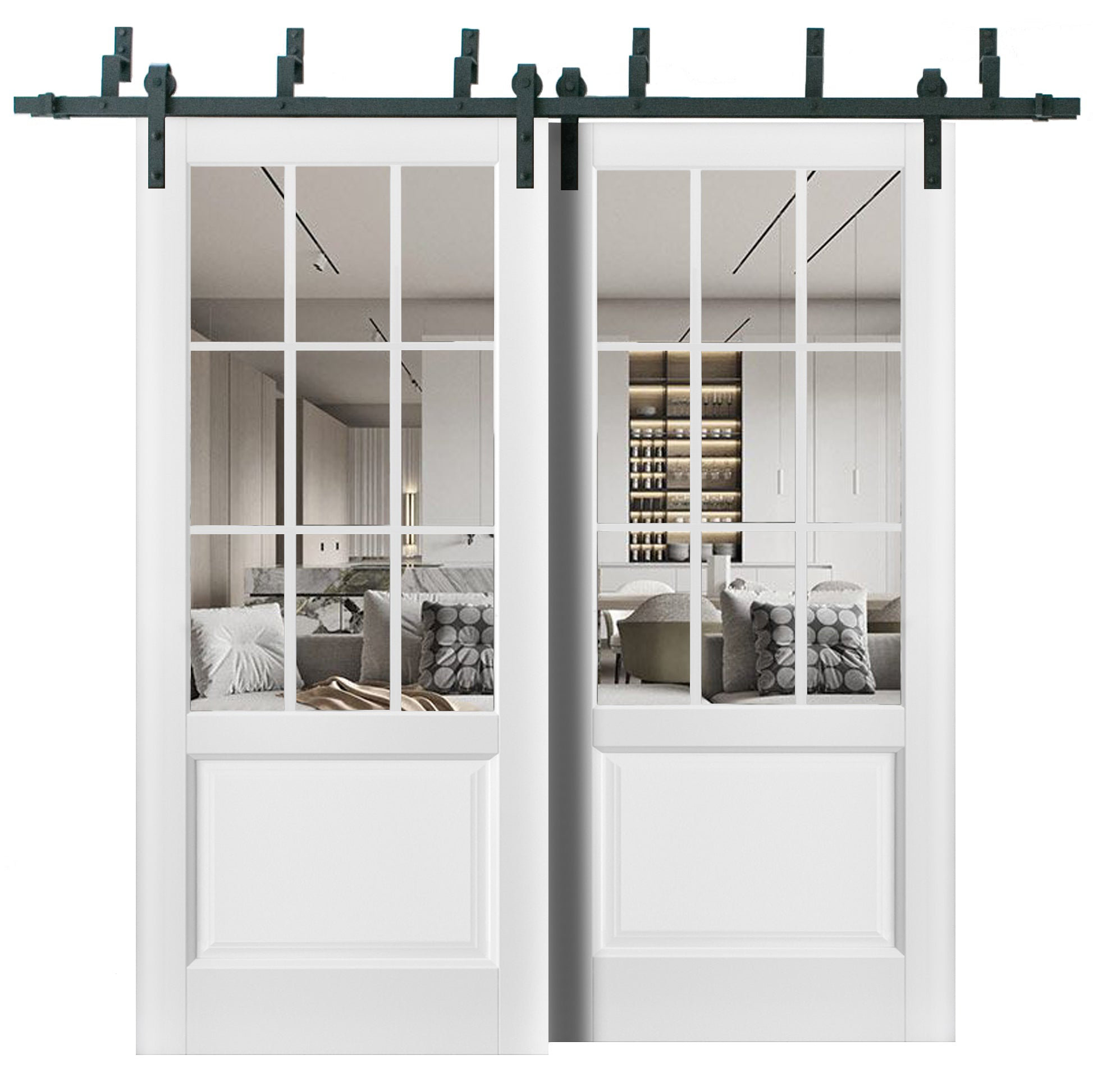 SARTODOORS Felicia Clear Glass Wood Sliding Closet White Doors | Wayfair