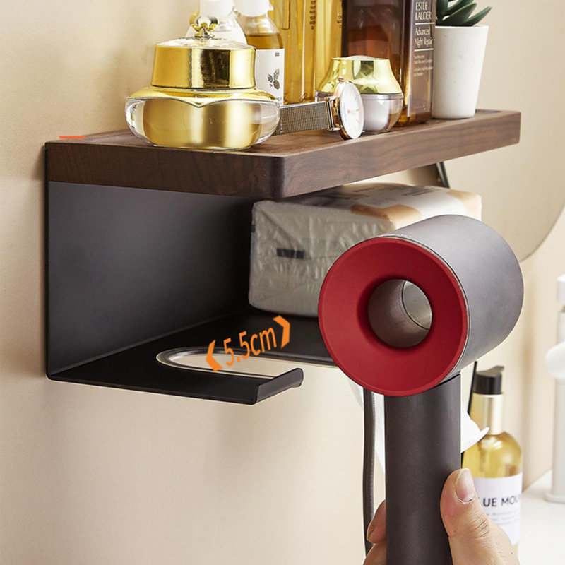 17 Stories Blow Dryer Holder Wall Mounted Solid Wood Hair Tool ...