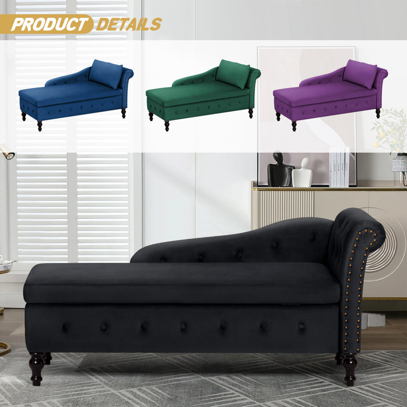 House of Hampton® Velvet Right Arm Chaise Lounge Chair With Storage ...