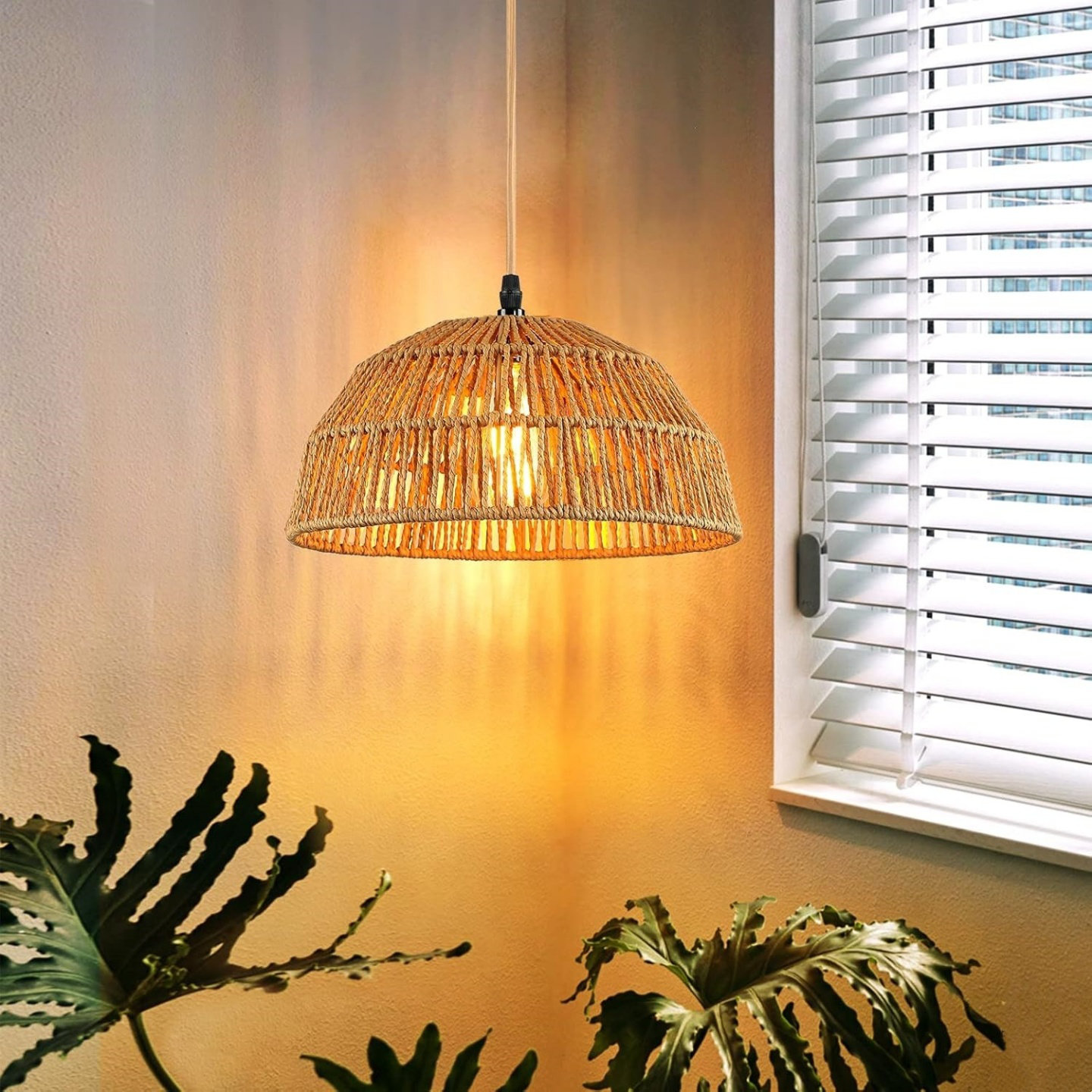 Bay Isle Home™ Plug in Pendant Light,Boho Handwoven Hemp Rope Lampshade ...