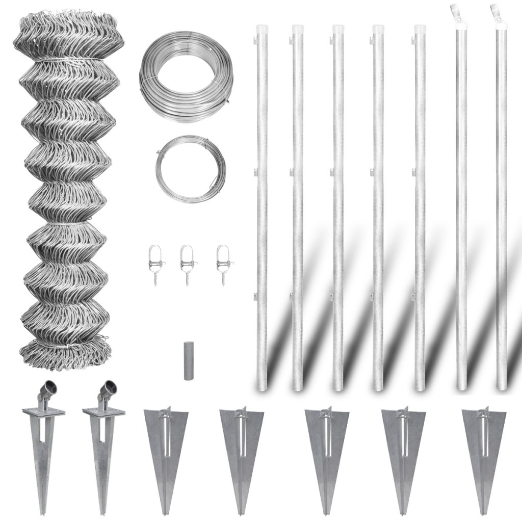 vidaXL Chain Link Fence with Posts Spike Galvanized Steel Border Multi ...