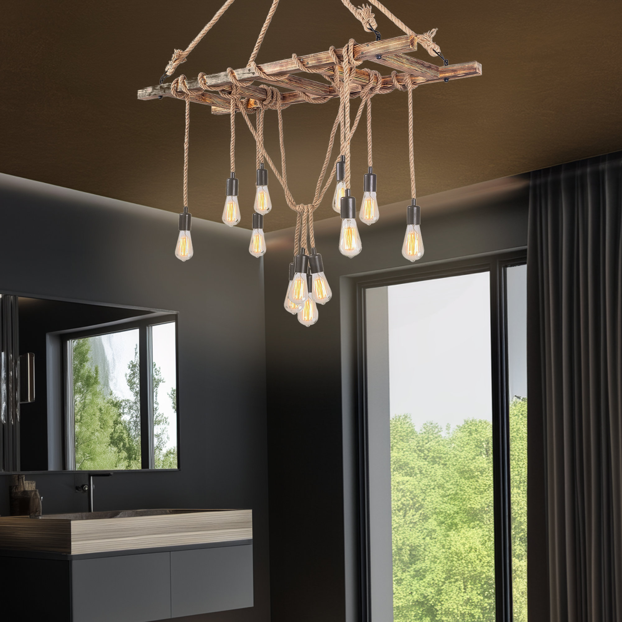 Breakwater Bay Claar 12 - Light Unique Rectangle Chandelier with Rope ...