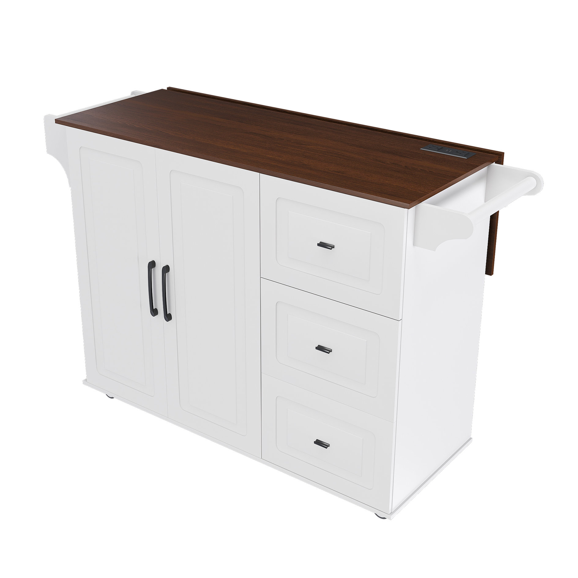 Ebern Designs White Foldable Kitchen Island With Drop Leaf And Wood Top ...