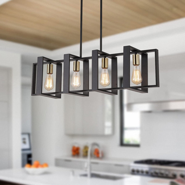 17 Stories Vinush 4 - Light Satin Black Kitchen Island Pendant | Wayfair