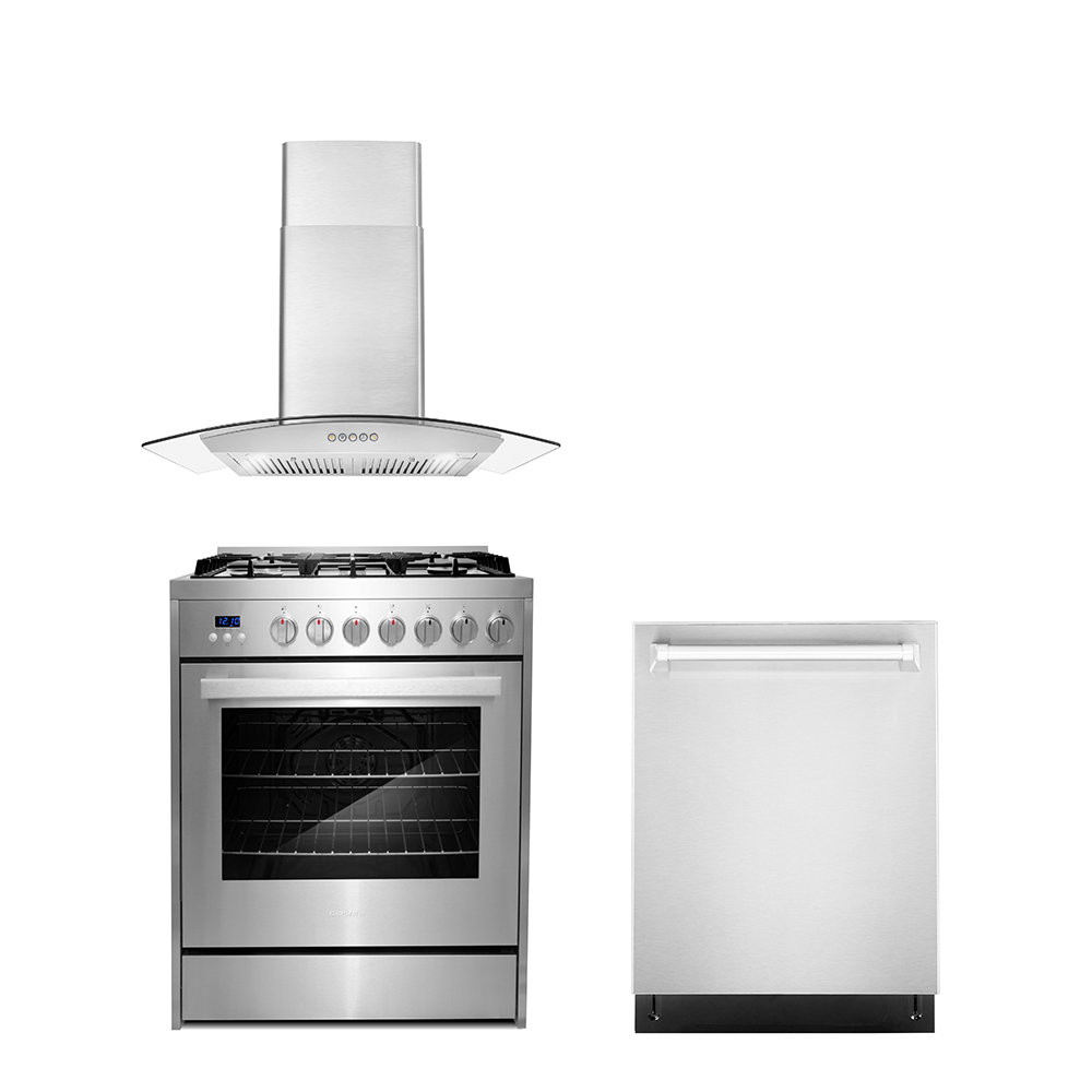 Cosmo 3 Piece Kitchen Appliance Package with 30'' Gas Freestanding ...